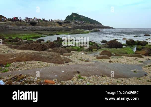 4K beautiful coastal landscape of Yehliu Geopark at Wanli of New Taipei ...