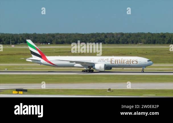 Emirates Boeing 777-300ER Commercial Passenger Airliner Wide Shot ...