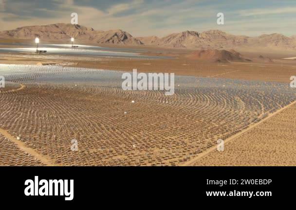 World's Largest Solar Thermal Power Plant Sunset Aerial Telephoto Shot ...