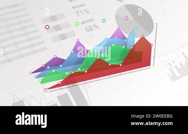 Animation of a colorful 3d chart building up in front of a moving pale ...