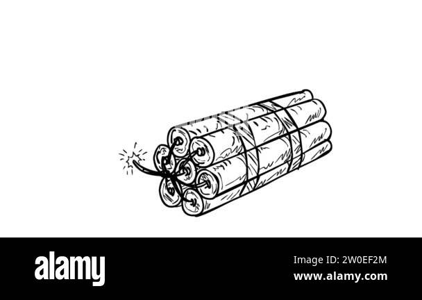 2d Animation motion graphics drawing of sticks of explosive TNT ...