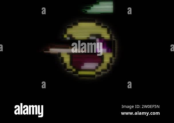 Abstract smile, holographic symbol on digital old tv screen with glitch ...