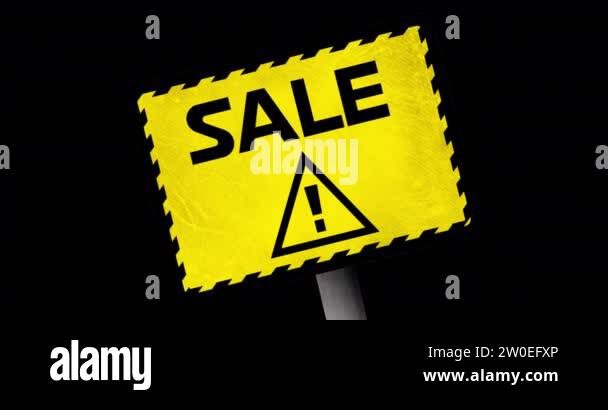Animation of Sale text in yellow warning sign against black background ...