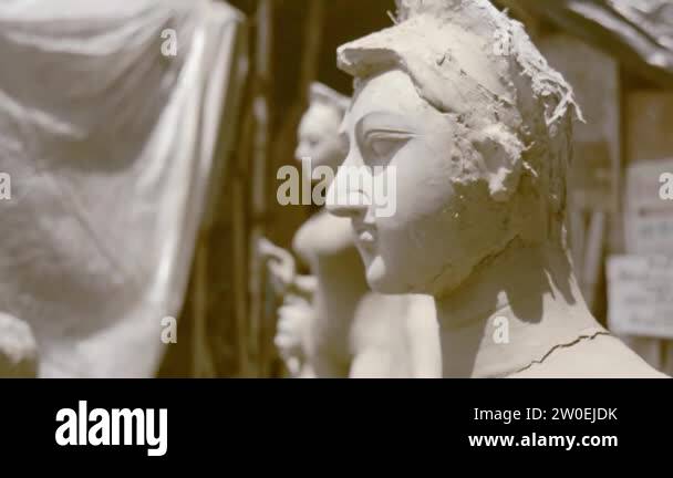 Unfinished Art model of Maa Durga. Goddess Durga sculpture made of clay ...