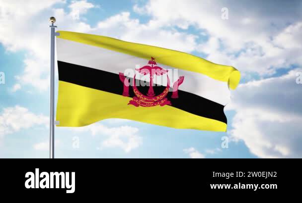 Brunei flag waving in the wind shows bruneian symbol of patriotism ...