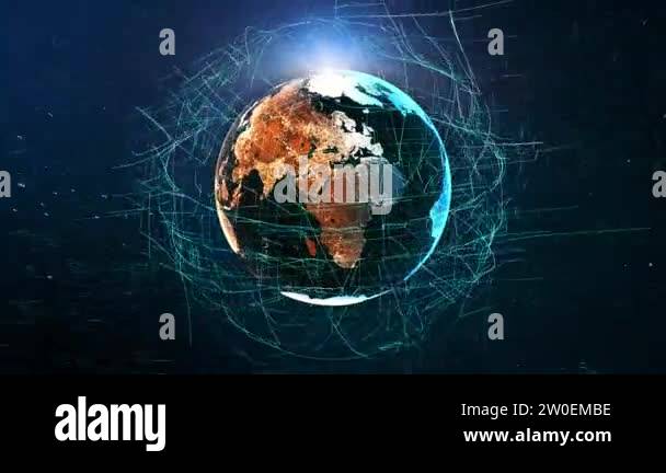 Earth globe with transparent night map of earth slow rotates around its ...