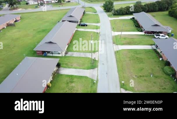An aerial view of a typical American suburban area showing a mix of ...