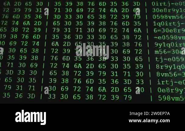 Program HEX code on scientific device screen, green text ASCI information, 4K UHD video Stock ...