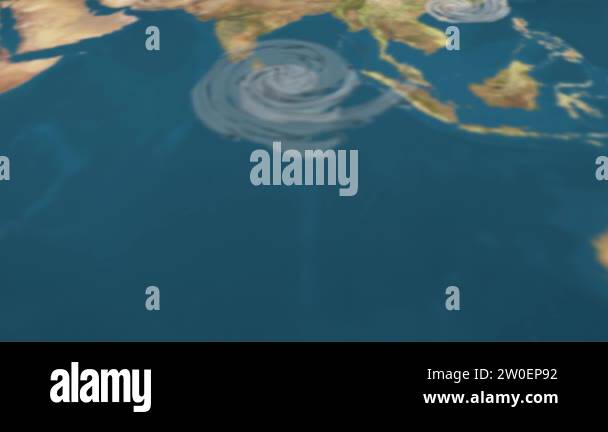 Hurricane or windstorm forecast animation on the world map as seen on ...