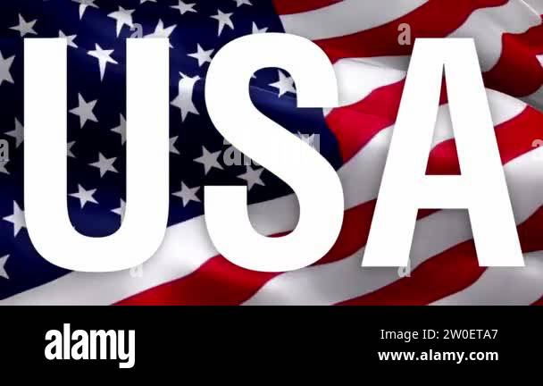 United States of America text on US flag video waving in wind gradient ...