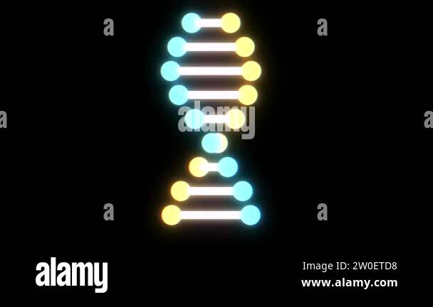 glitched shiny DNA spiral molecule rotating in space seamless loop ...