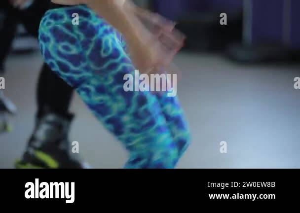 Fat unrecognizable fitness woman jumping on kangoo jump Stock Video ...