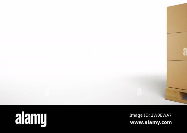 Wooden pallet, stored cardboard boxes isolated on white background. 60 ...