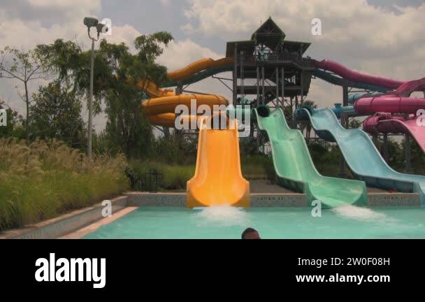 Four Colored Tube Water Slides in Action a Seaworld Orlando's Aquatica ...