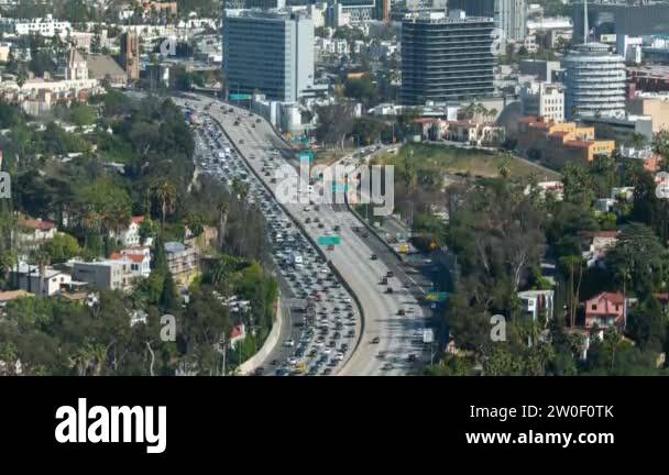 Los Angeles Hollywood Freeway Tilt Up to Downtown In California USA ...