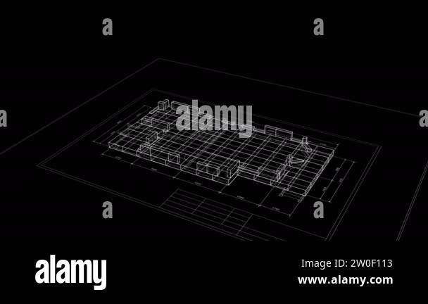 Construction Process of 3d Cottage Blueprint on Black Background Plan ...