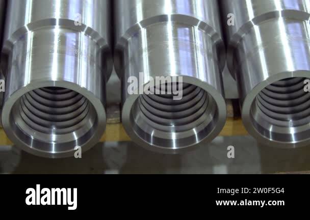 Metal parts are in warehouse after production. Threaded connection ...