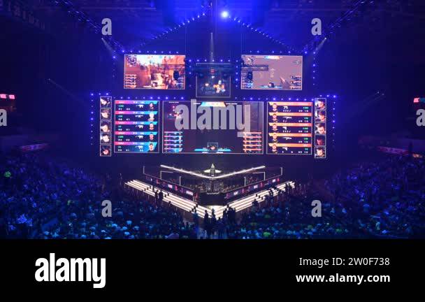 MOSCOW, RUSSIA - 14th SEPTEMBER 2019: esports gaming event. Big crowd ...