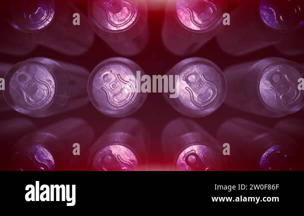 4K aluminum soda cans energy drink loop background . beer cans ...