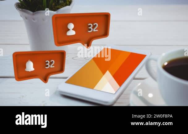 Digital animation of an orange message bubble with a profile and ...