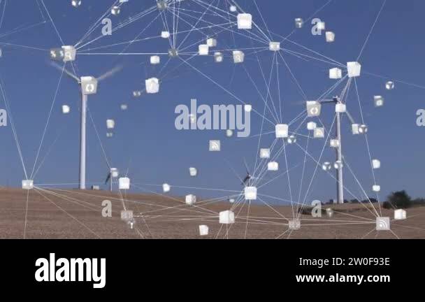 Digital animation of different application icons in white cubes ...