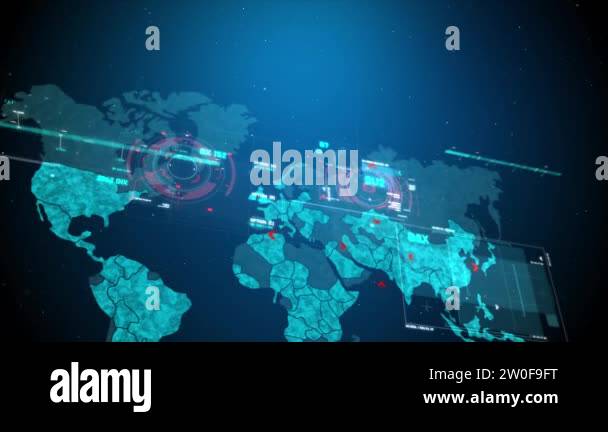 World map Futuristic user interface HUD GUI digital text number element ...