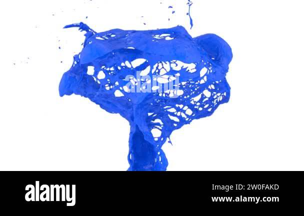 Rotating splash of blue color in slow motion, isolated on white ...