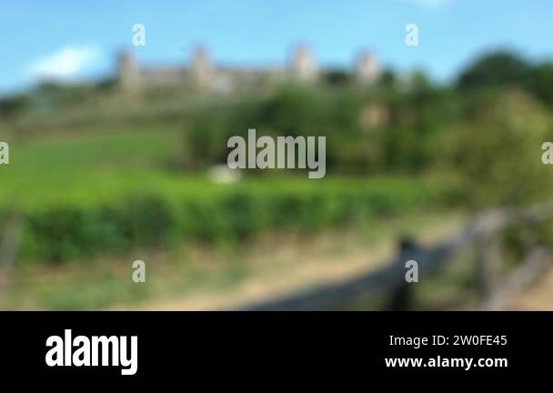 Medieval village of Monteriggioni and vineyard, Chianti vine region ...