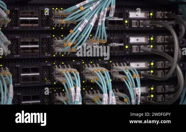 Server Room with blinking lights and vivid optical cables Stock Video Footage - Alamy
