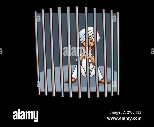 Vector cartoon illustration of Punjabi Sardar behind the bars ...