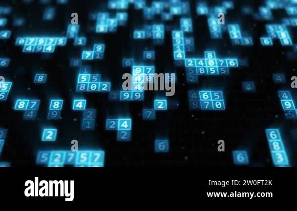 Futuristic Random Number Memory Grid Tiles Inside Digital Computer 4k Seamless Loop Motion