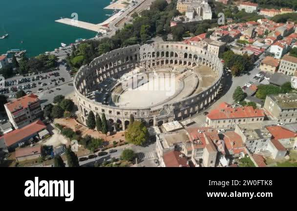 Roman Arena - Roman amphitheatre Aerial view of the Roman Arena at Pula ...