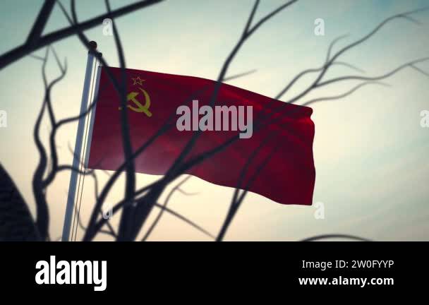 Soviet communism russian flag waving on flagpole. Retro socialism ...
