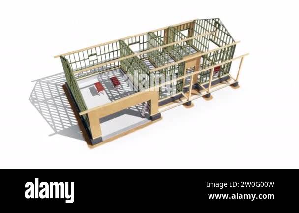 Stages of construction of wood frame modern house. Frame and walls ...