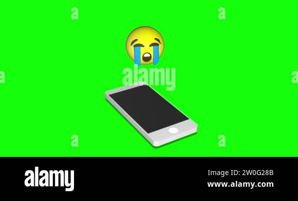 Emoji emoticon loudly crying sad face cell phone green screen chroma ...