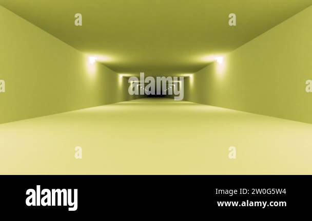 Futuristic yellow sci-fi tunnel interior. Science fiction corridor ...