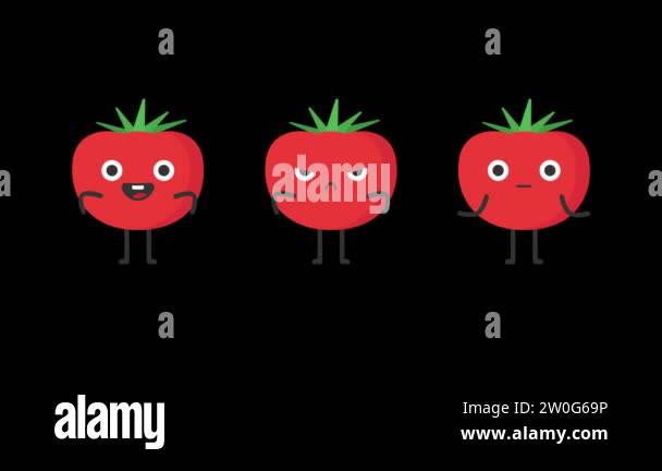 Tomato funny character. Three animations yes no surprised. Transparent background. Loop ...