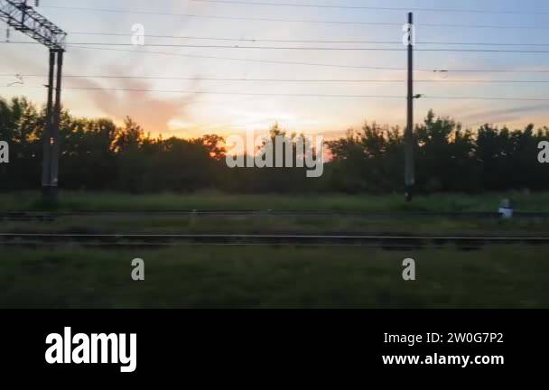 The view from the train on the beautiful scenery with hills and forest ...