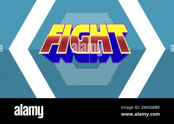 Digital animation of fight text with arcade theme. The background has ...