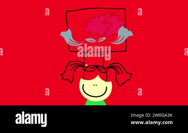 Motion Of Elements Forming Little Girl Lifting Up A Negative Weather ...