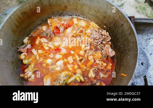 Bograch. Soup with paprika, meat, bean, vegetable, dumpling ...