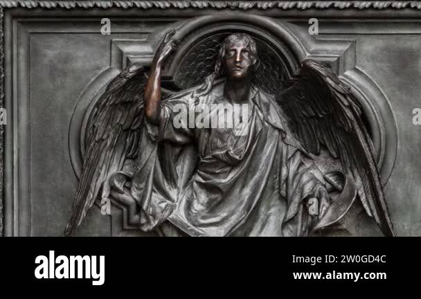 Beautiful Duomo di Milano iron gates decor in close up.Jesus Christ ...