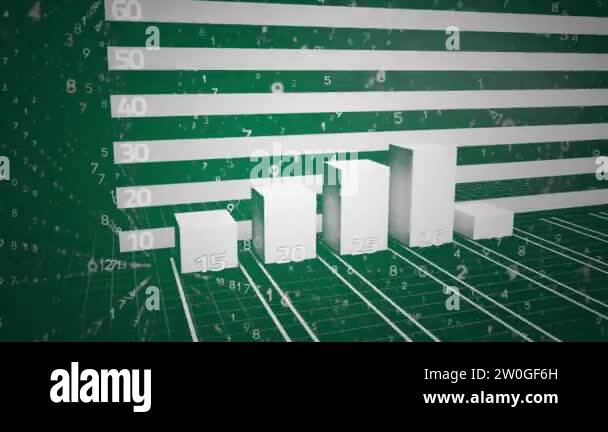 Animation of a floating white 3d block graph on a grid with an upward ...