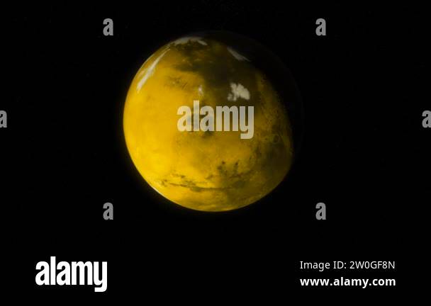 Abstract animation of yellow planet covering with ice and rotating on ...