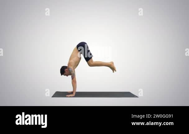 Yoga Dwi Pada Sirsasana feet behind the head pose on gradient ...