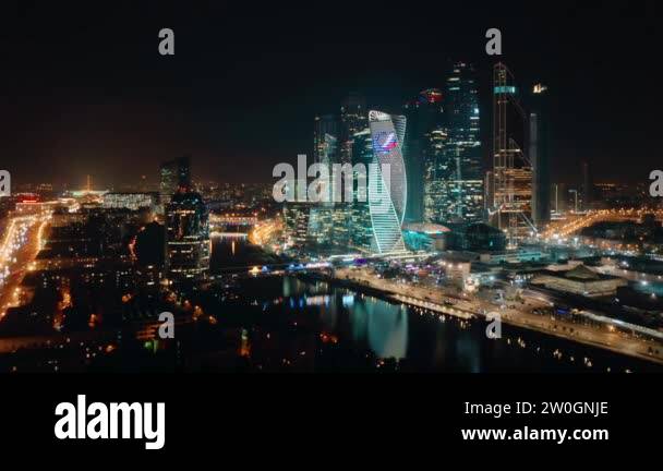 Beautiful view from above to Moscow City Center on the night with ...