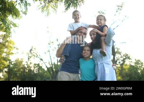 Big family with three children portrait. Happy family vacation, happy ...