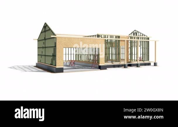 Set 3 Stage 3 of 7. Wood frame structure of building, developing in ...