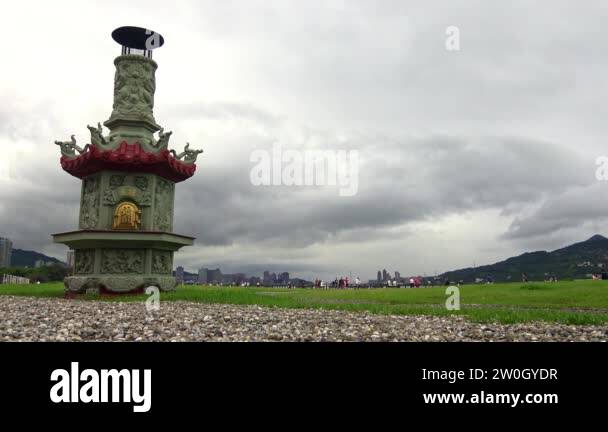 4K An incense burner in a traditional Chinese temple of riverside park ...