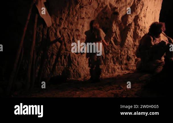 Primitive Prehistoric Neanderthal Child Wearing Animal Skin Draws ...